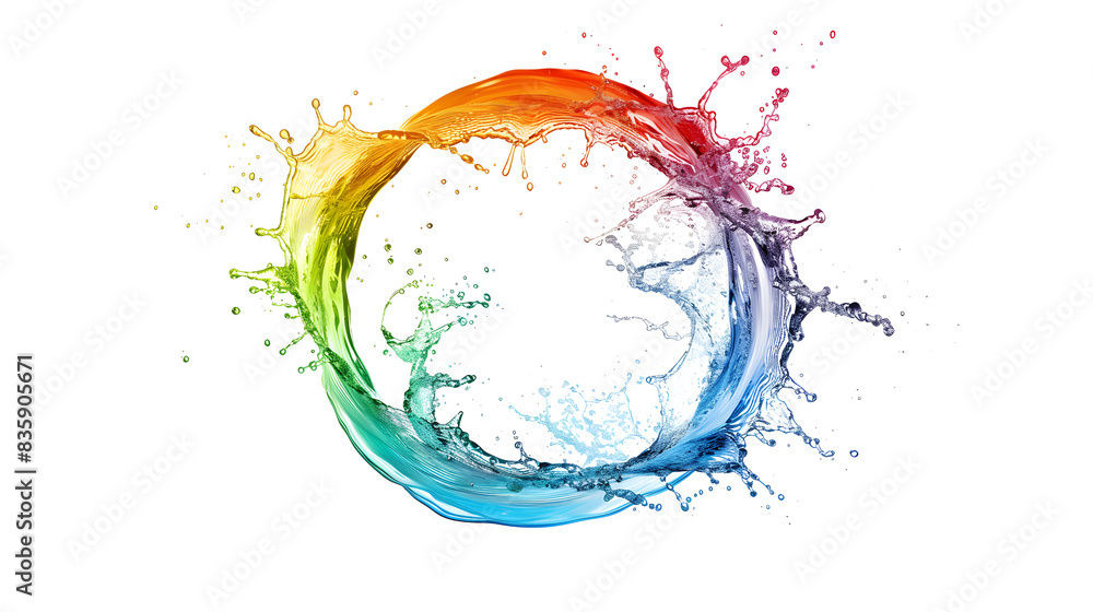 water splash in the shape of round circle, circular, rainbow color ...