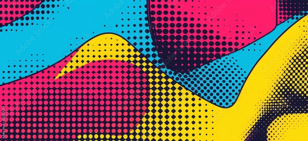 Lively halftone backdrop design template in a colorful comic book style ...