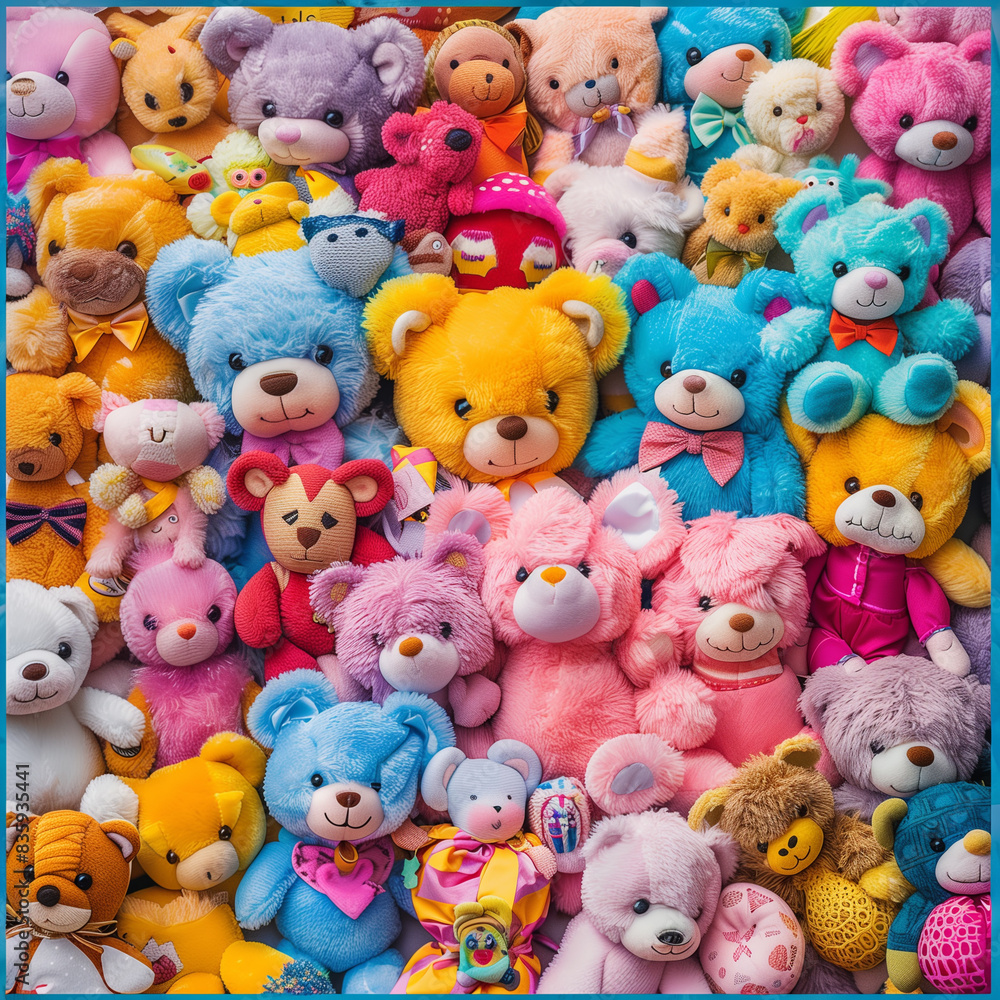 Colorful Assortment of Plush Teddy Bears in Various Sizes and Colors ...