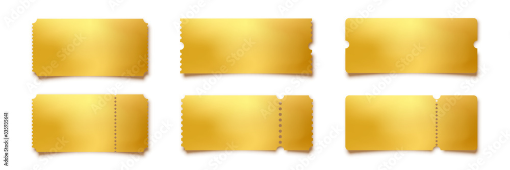 Gold empty tickets templates set. Golden vector coupon, stickers or ...