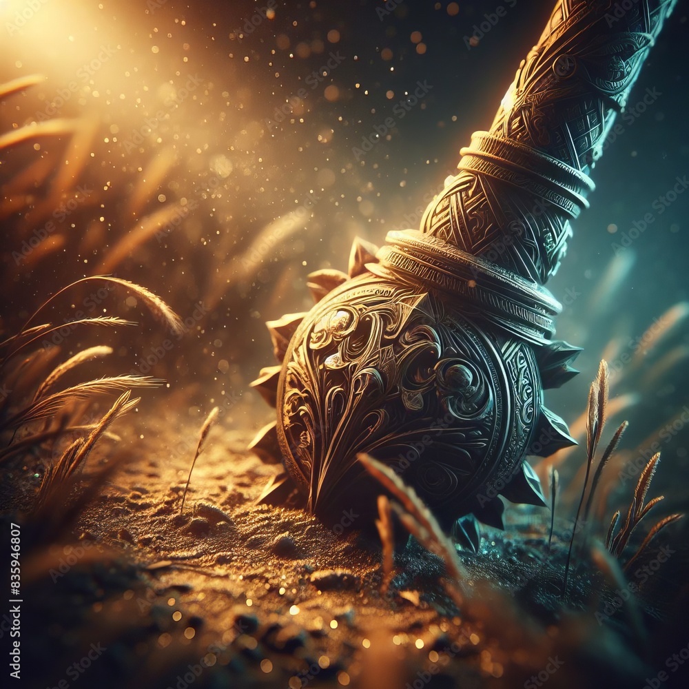 Sunlit Engraved Mjolnir, Legendary Artifact of Norse Mythology, Resting ...