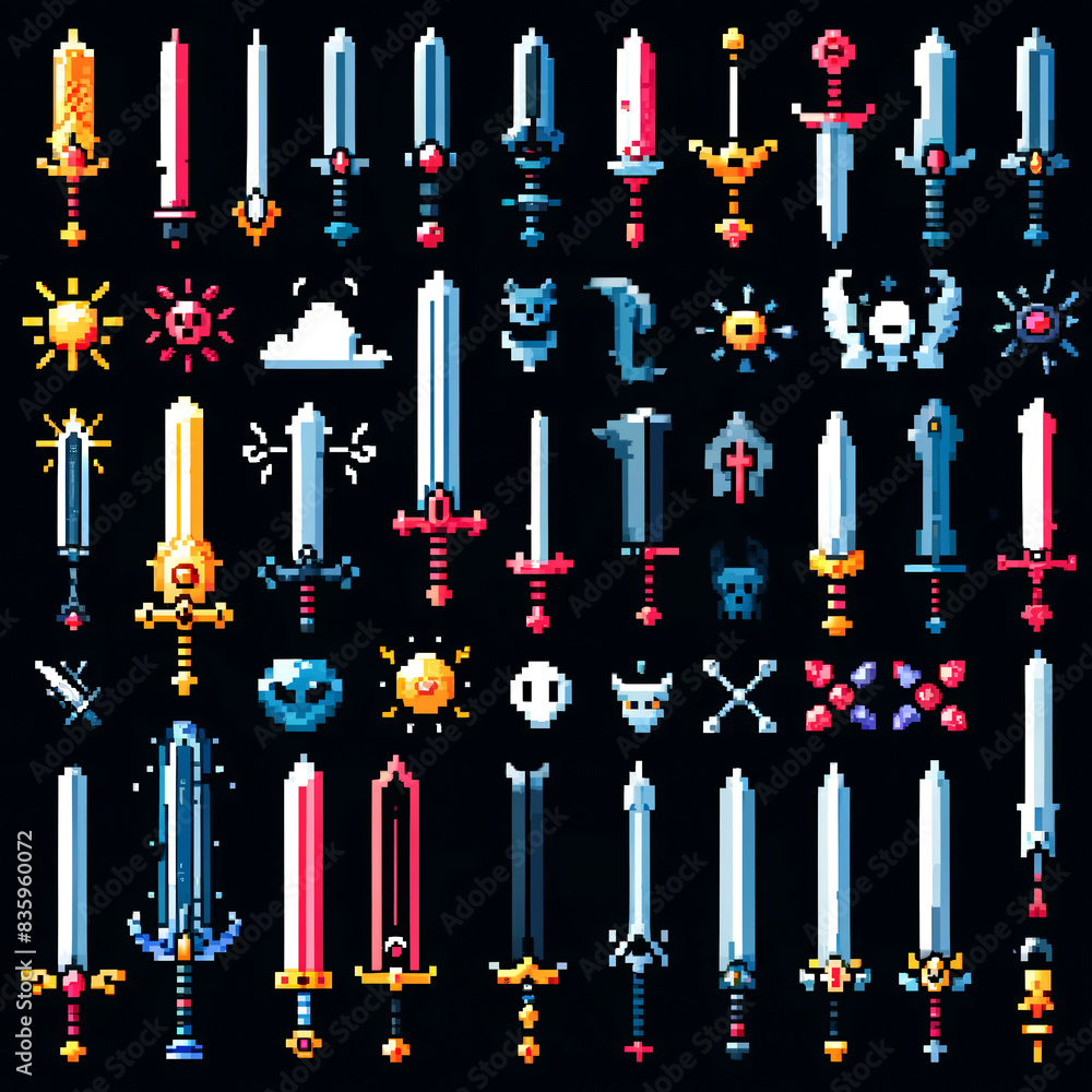 Sprite sheet of pixel art RPG cursed swords Stock Illustration | Adobe ...