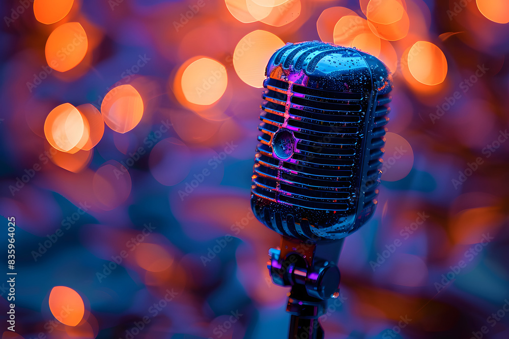 Abstract design poster for a karaoke microphone event. Open mic ...