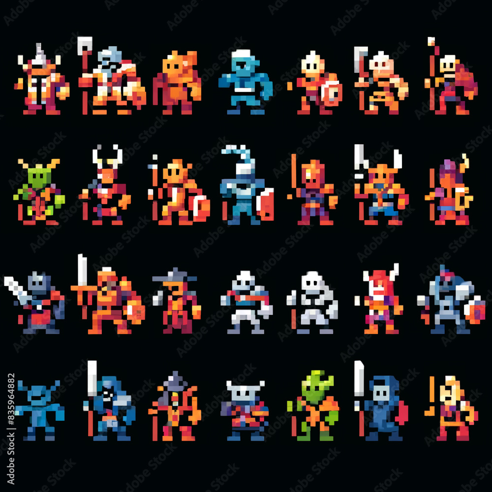 Pixel Art Orc Icons for RPG Sprite Sheet Stock Illustration | Adobe Stock