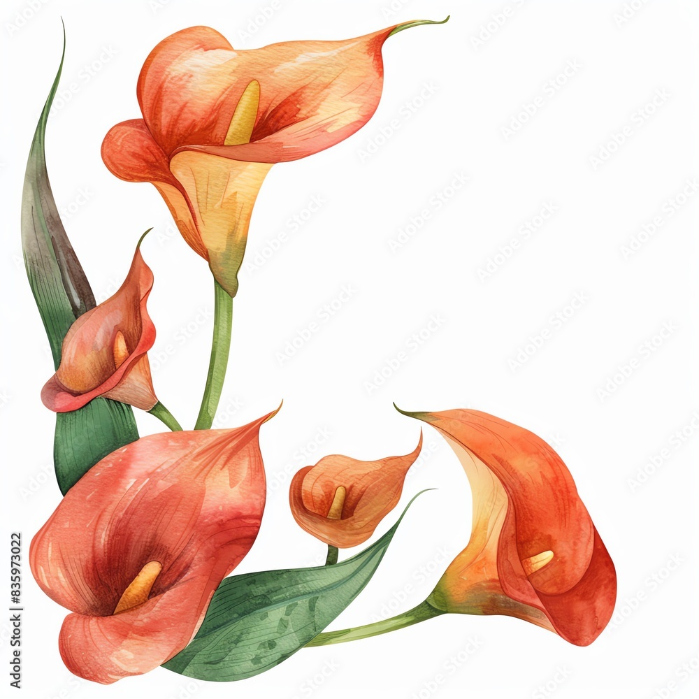 Calla Lily, watercolor floral border, watercolor illustration, isolate ...