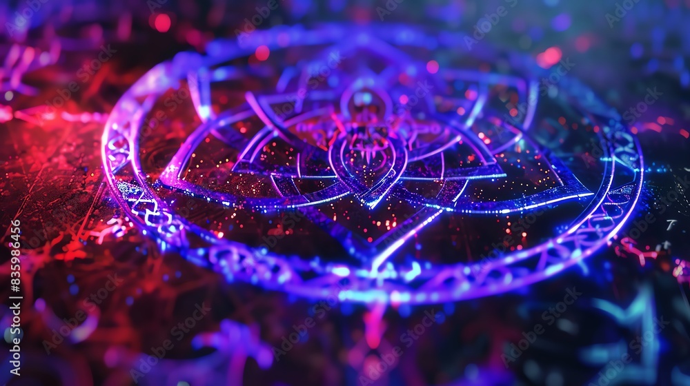 Occult symbols, arcane designs, close up, vibrant colors, double ...