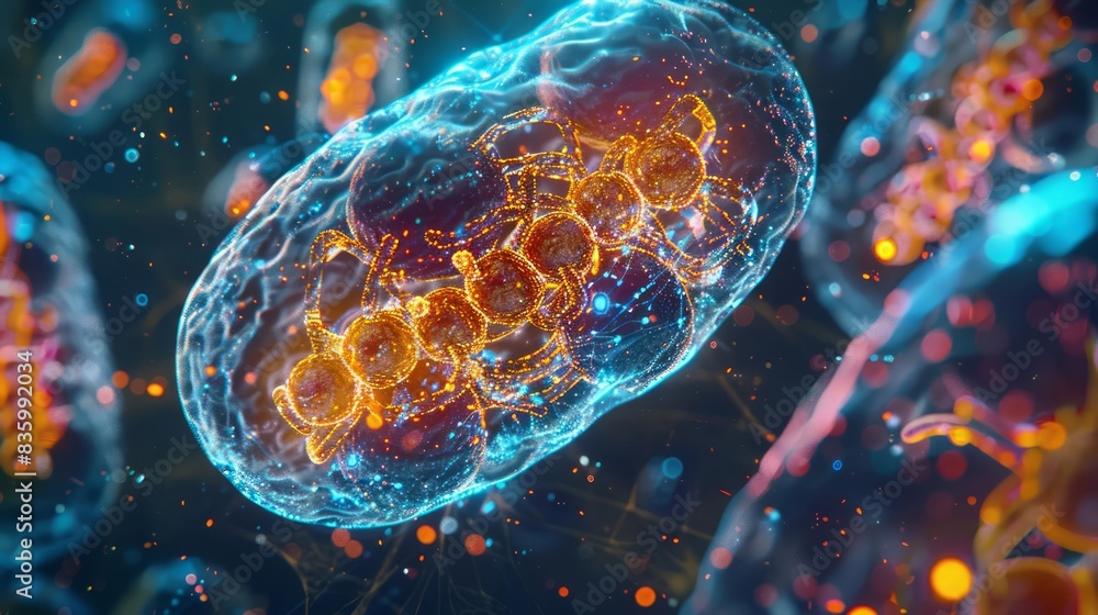 Detailed microscopic view of mitochondria within a cell environment ...