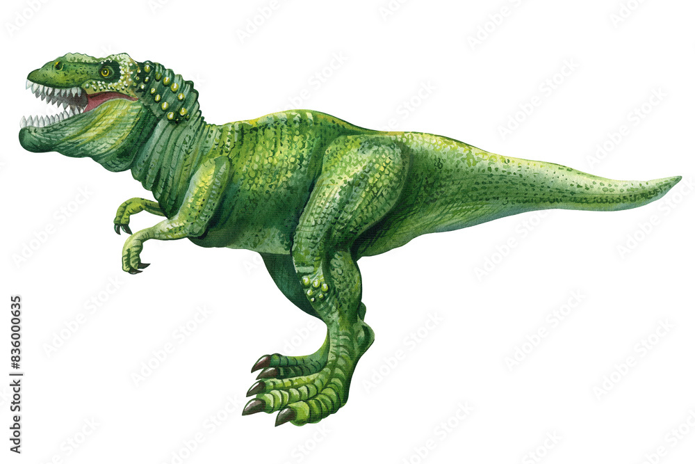 Dinosaur isolated on white background. Hand painted watercolor green ...