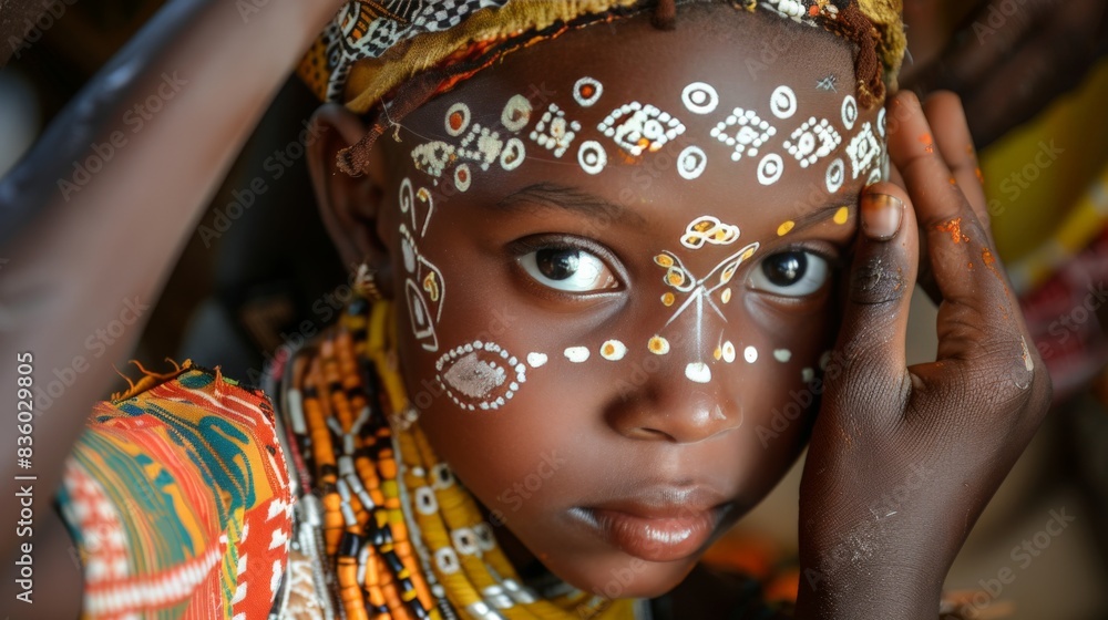 Intimate scene of a young Fulani girl with traditional face markings ...