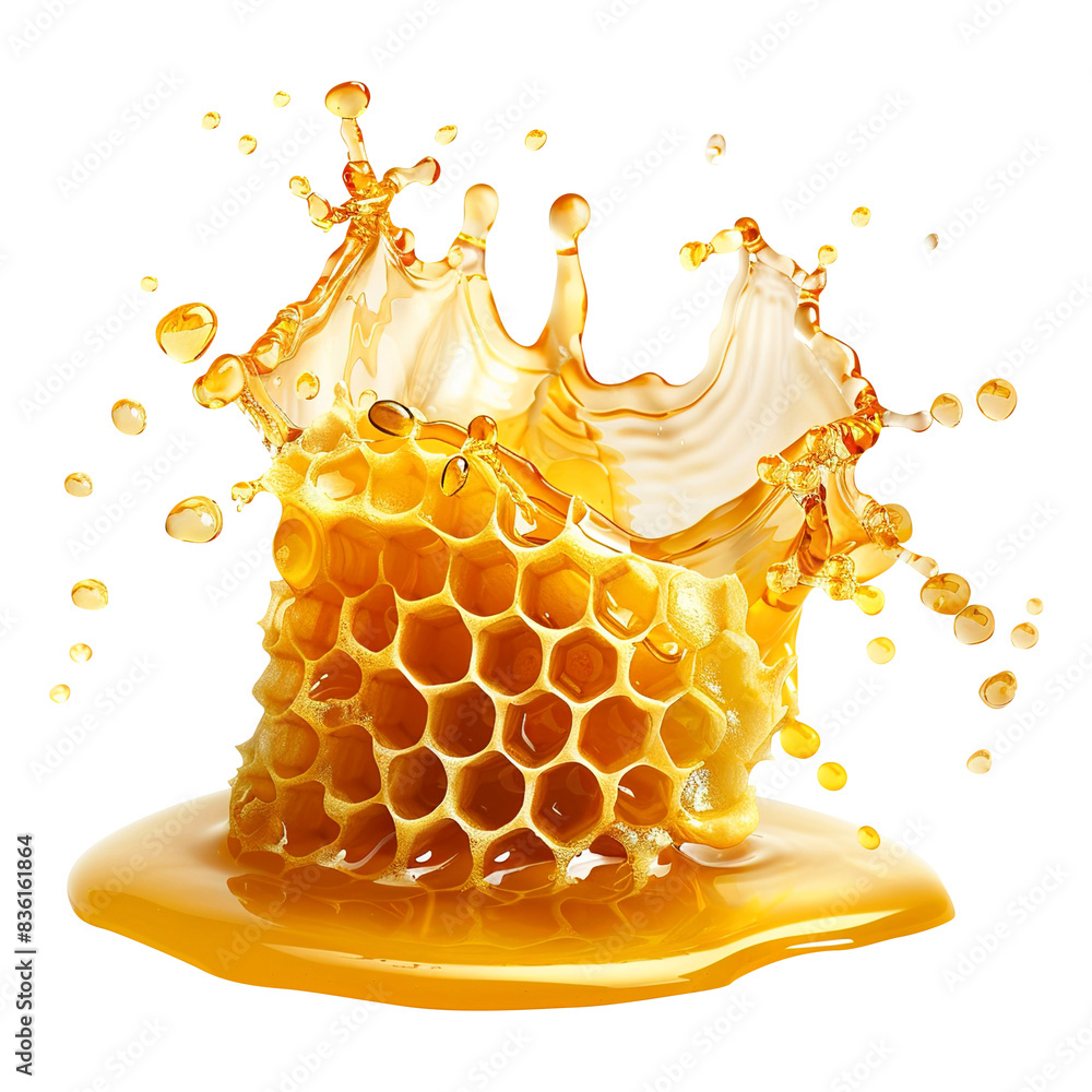 Honeycomb with honey splash isolated on transparent background remove ...