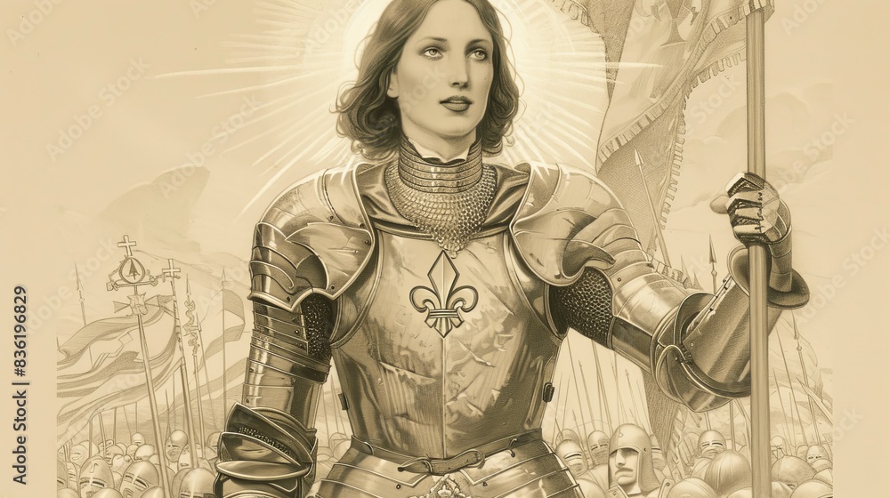 Saint Joan of Arc Leading Army, Armor, Banner with Fleur-de-lis ...