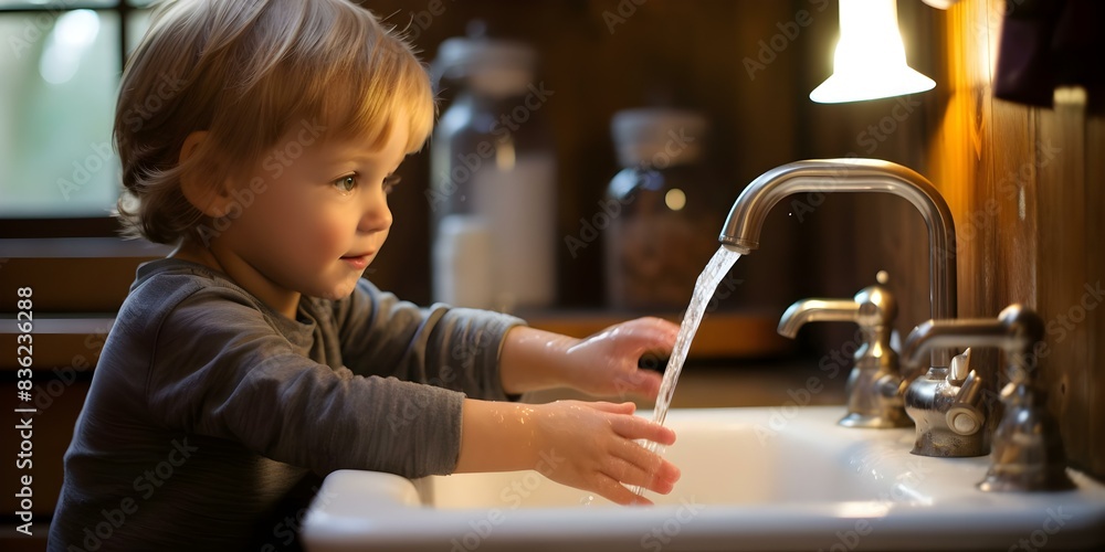 Kid washing hands under faucet. Concept Hygiene, Children, Washing ...