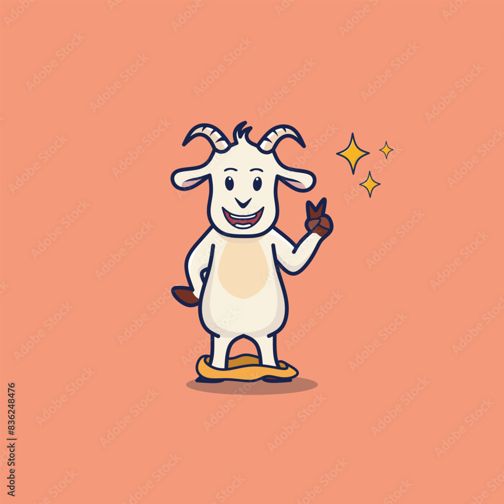 Cute Goat With Peace Sign Hand Vector Icon Illustration. Animal Icon ...
