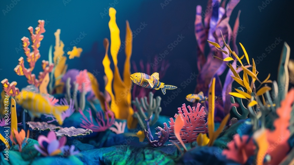 Underwater coral reef, papercraft style, Colorful paper coral reef of ...