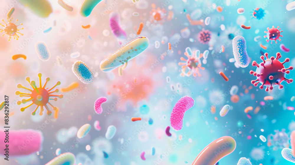 Abstract visualization of probiotics and gram positive bacteria mixed ...