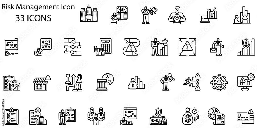 Risk Management web icon set in line style. Risk analysis, risk ...
