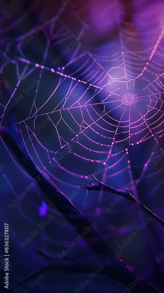 Generate a minimalist design displaying a spooky spiderweb glowing ...