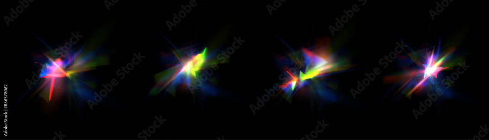 Rainbow rays of light distortion, lens flare, reflection effect from a ...