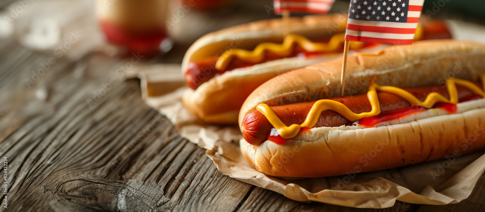 4th of July Independence Day theme hotdogs, home made, with mustard and ...