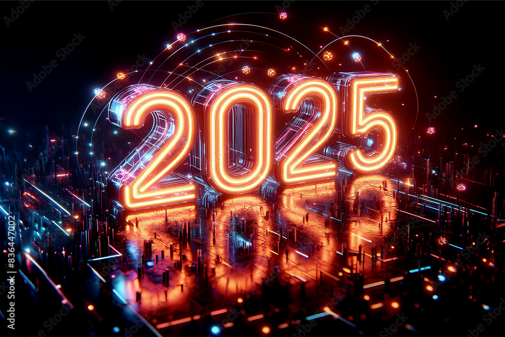 2025 New Year Futuristic 2025 Neon Sign, Cyberpunk Year 2025 Concept ...