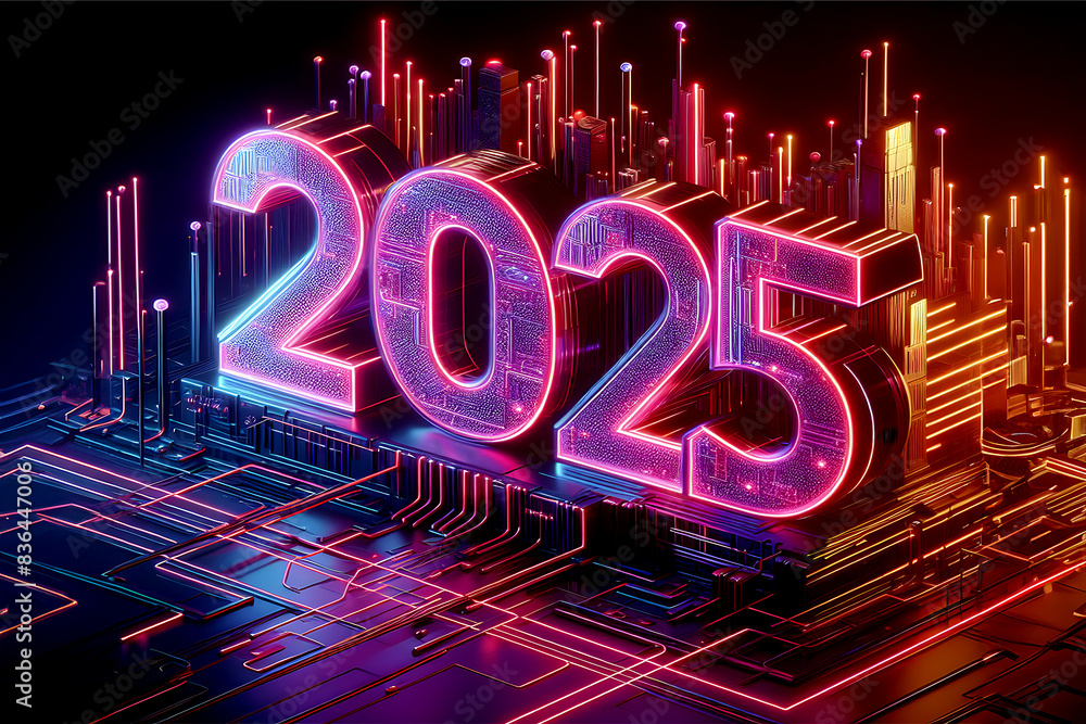 2025 New Year Futuristic 2025 Neon Sign, Cyberpunk Year 2025 Concept ...