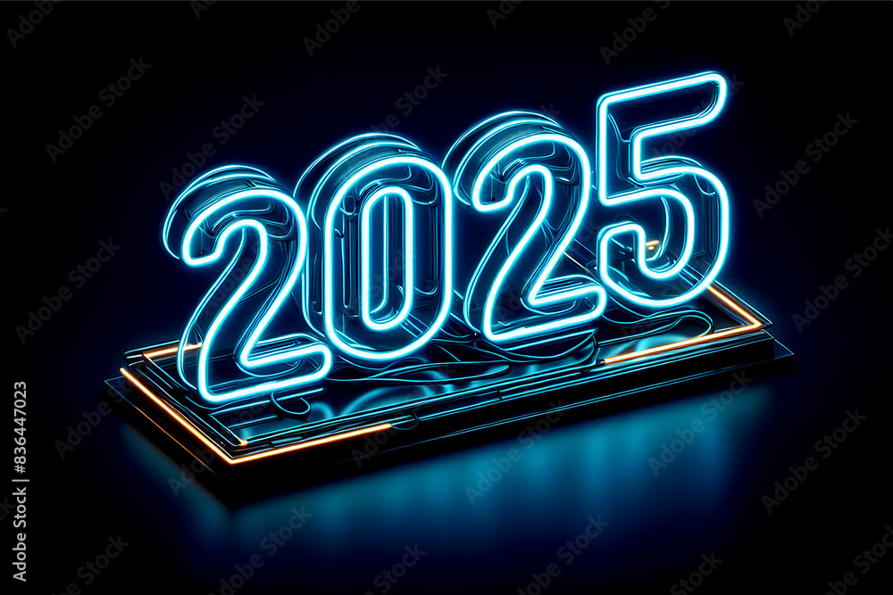 2025 New Year Futuristic 2025 Neon Sign, Cyberpunk Year 2025 Concept ...