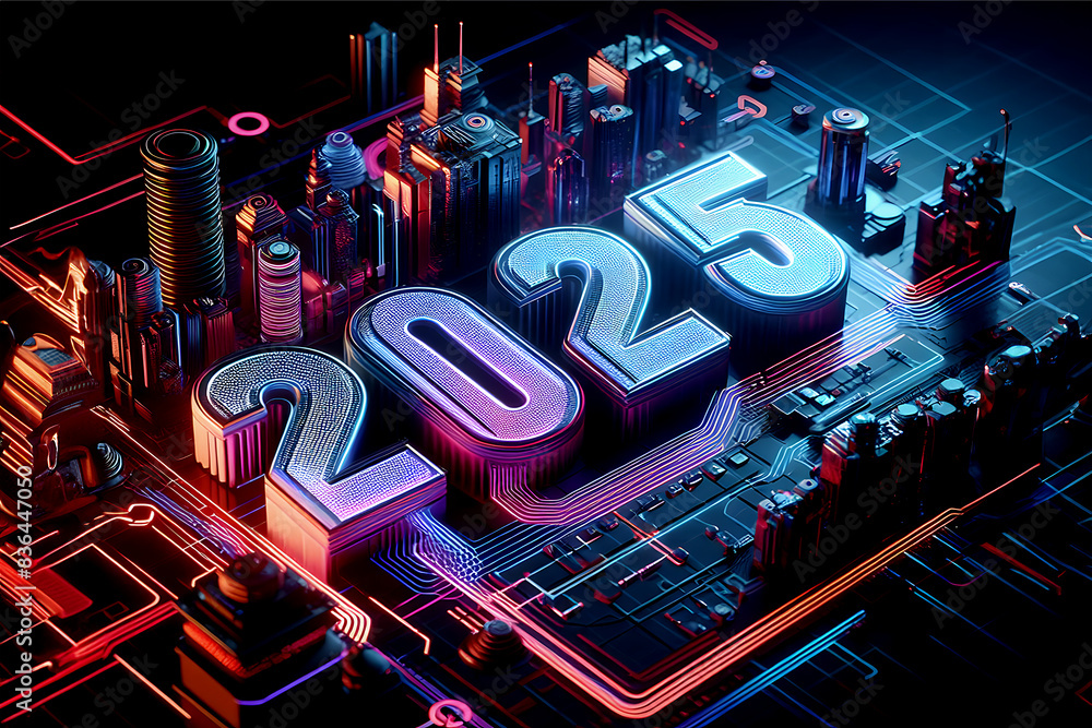 Ilustración de Stock 2025 New Year Futuristic 2025 Neon Sign, Cyberpunk ...