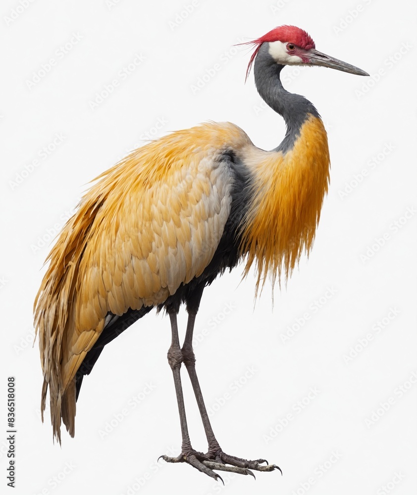 CROWNED CRANED A large bird with a long neck and long legs, standing ...