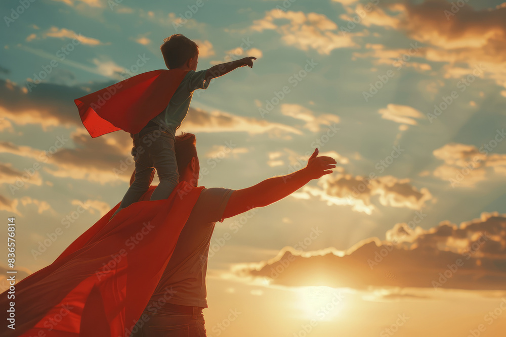 Father and son dressed up a wearing superhero masks. Father's dad image ...