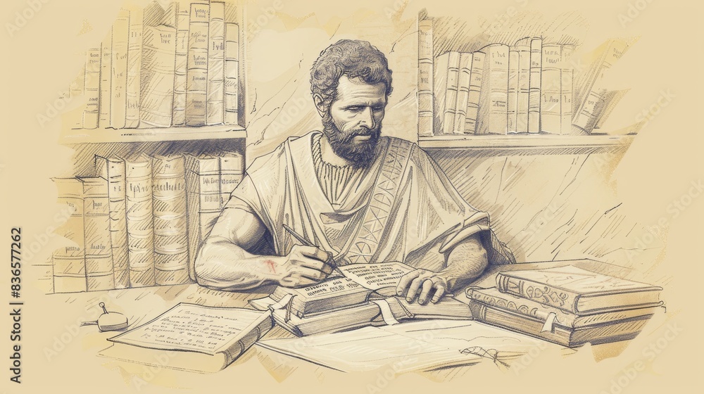 Biblical Illustration of Saint Mark the Evangelist writing his Gospel ...