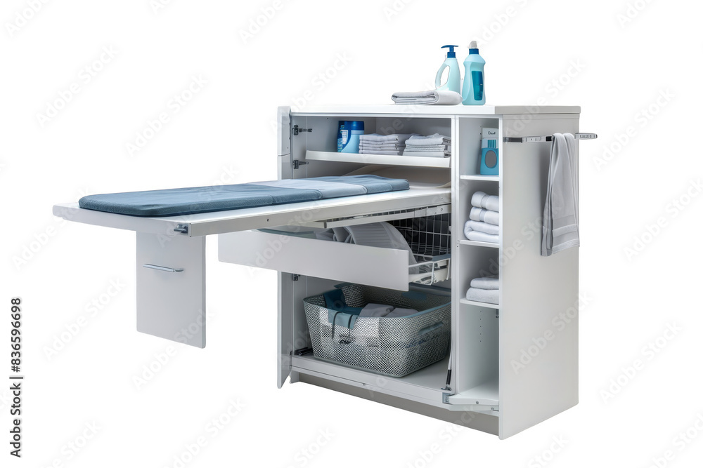 Isolated on white background, a laundry cabinet with pull-out hampers ...