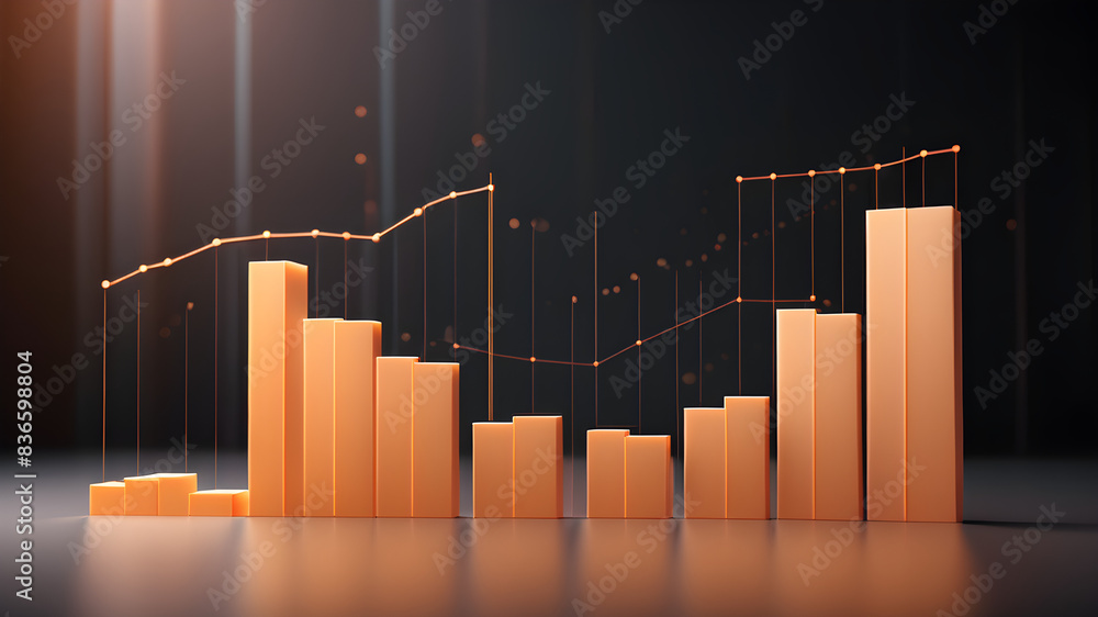 A vector style graph concept in 3d, light colours, light orange colour ...