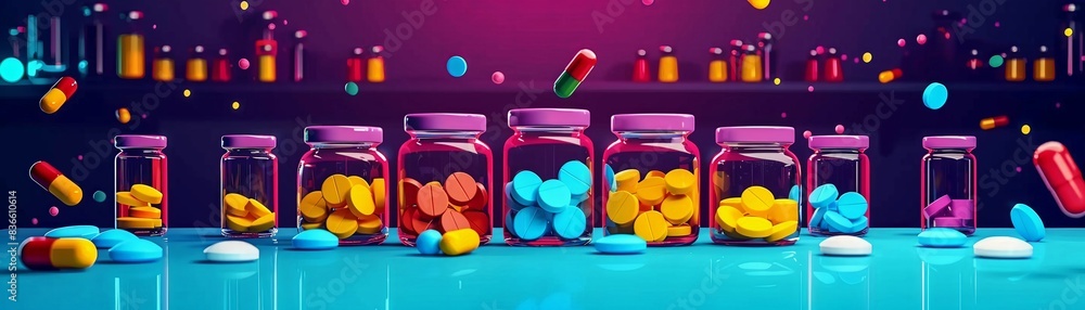 Biopharmaceuticals discovery process, closeup on new drug compounds and ...