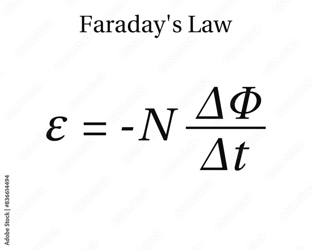 Faraday’s law of electromagnetic induction on the white background ...
