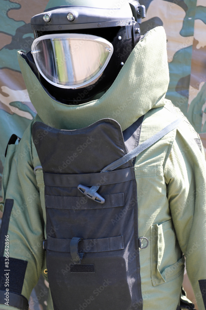 Soldier of bomb squad with the helmet and visor and bulletproof vest ...