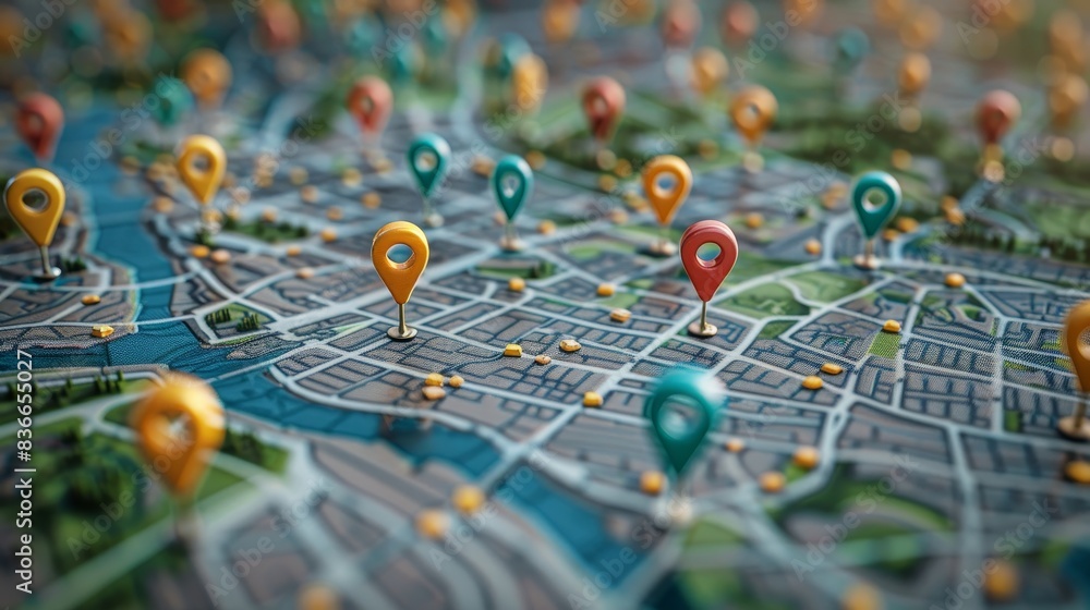 Event Planning: A 3D vector illustration of a map with pins ...