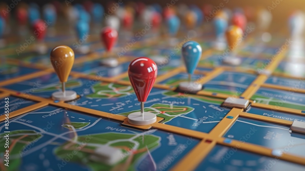 Event Planning: A 3D vector illustration of a map with pins indicating ...