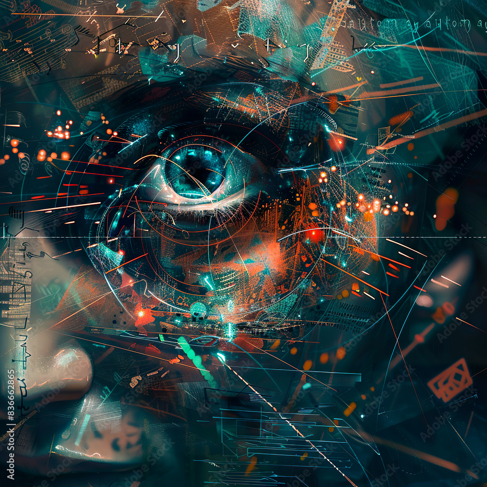 Vibrant evil eye with intricate futuristic digital networks and ...