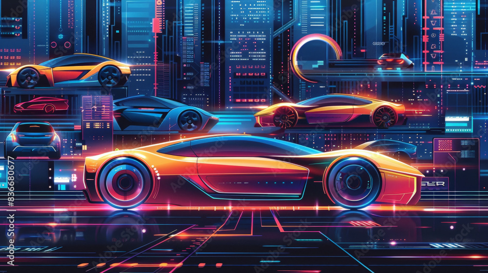 Simplified vector illustration of auto industry trends, featuring ...