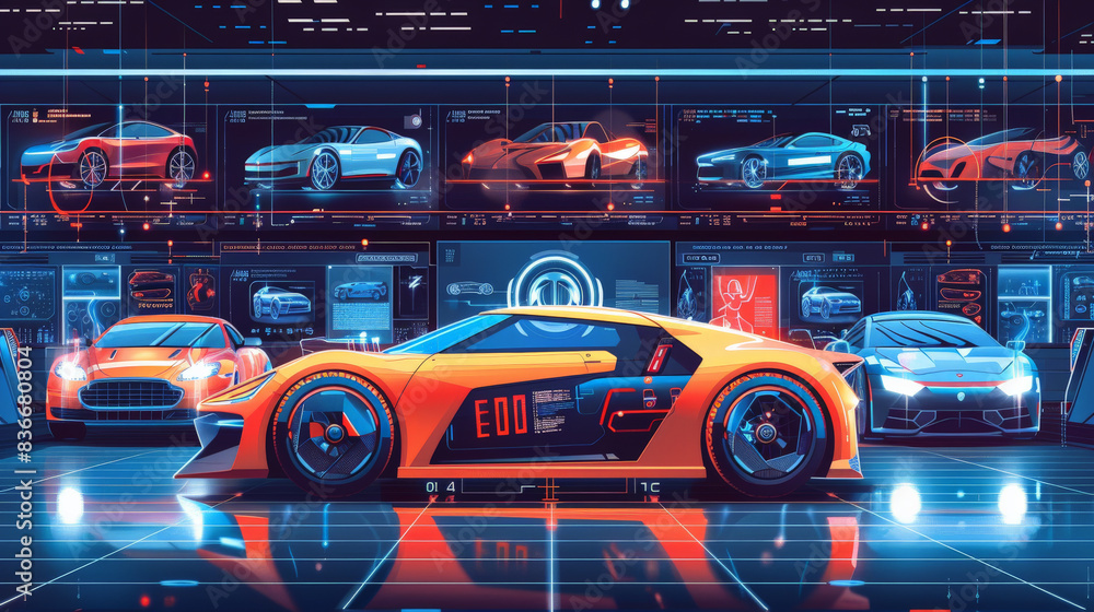 Simplified vector illustration of auto industry trends, featuring ...