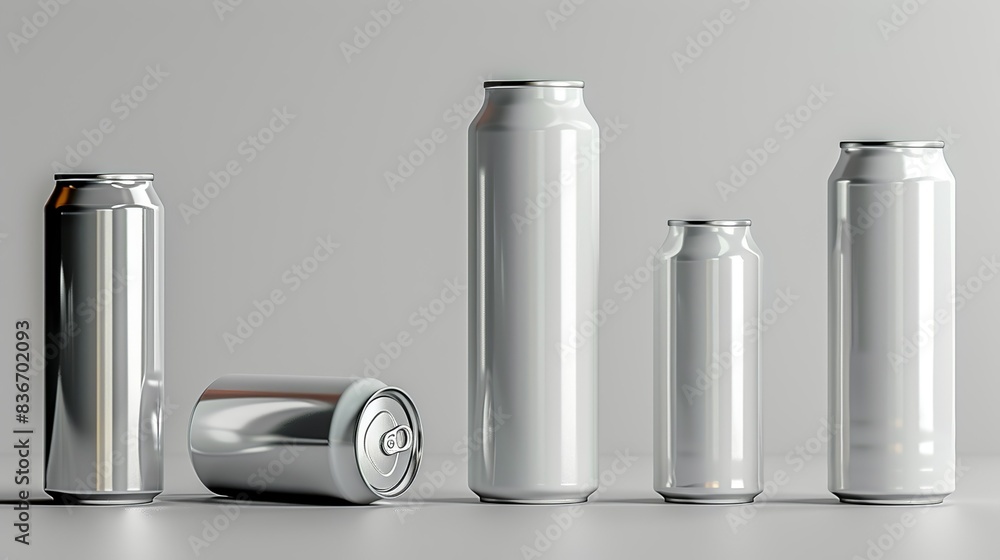 Mockups of beverage cans in different sizes and styles, including ...