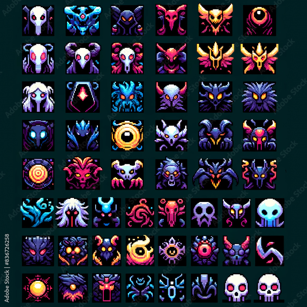 RPG Nightmare Icons Pixel Art Spritesheet Stock Illustration | Adobe Stock