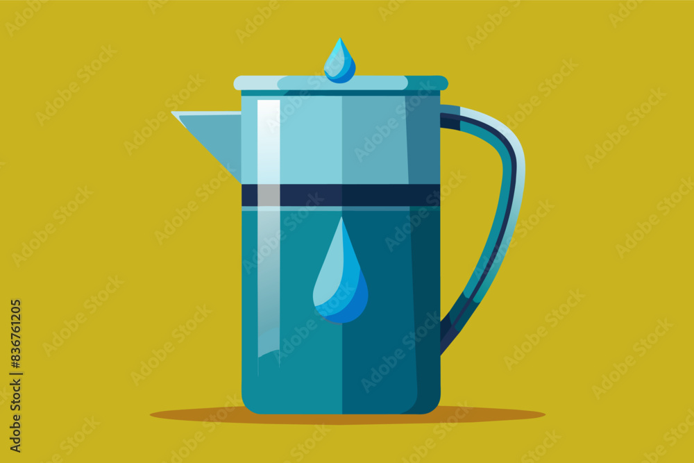 a blue pitcher with a drop of water in it, minimalist vector art ...
