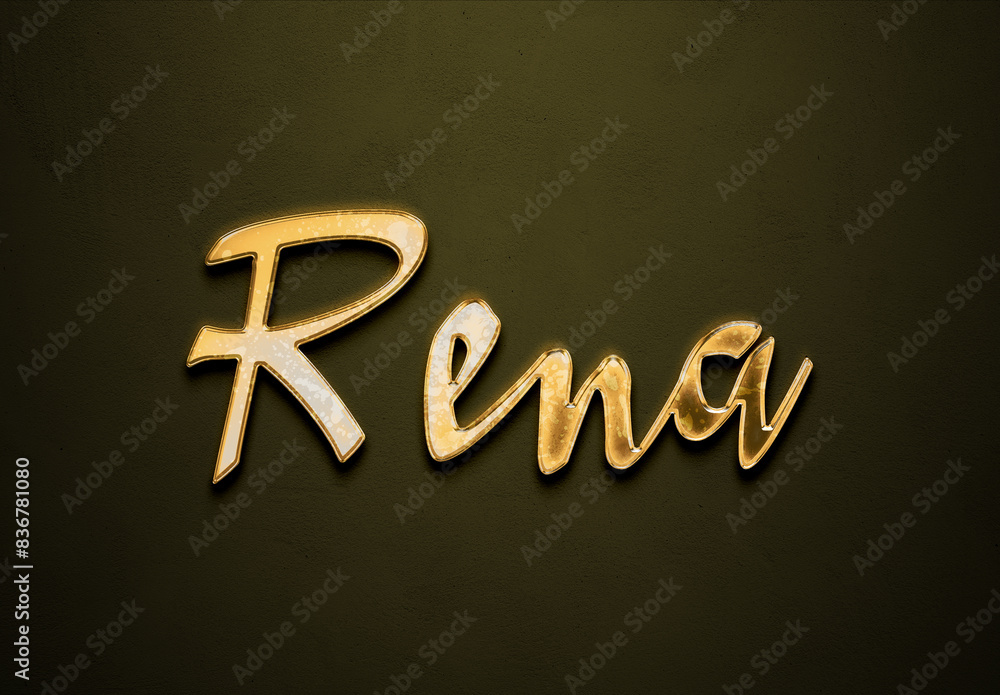ภาพประกอบ Stock Old gold text effect of Japanese name Rena with 3D ...