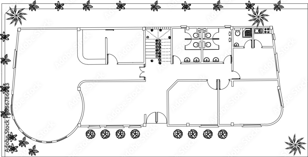 Vector illustration sketch of office meeting building site plan layout ...