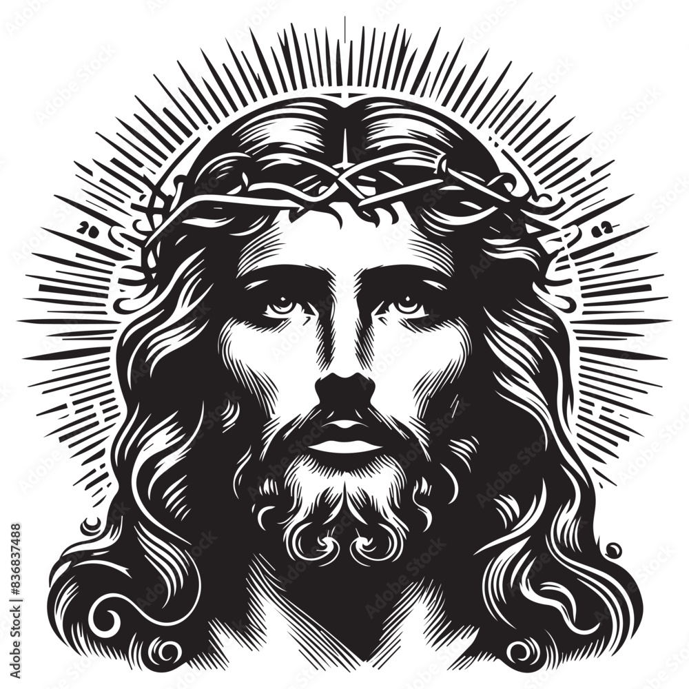 Jesus silhouette. Jesus is isolated on a white background. Jesus' face ...