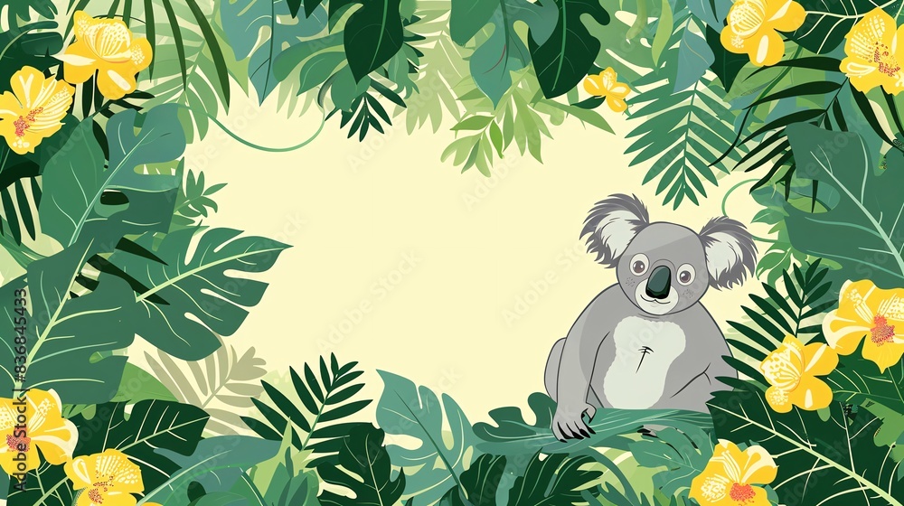 Koala, border, jungle theme background Wallpaper, blank in the middle ...