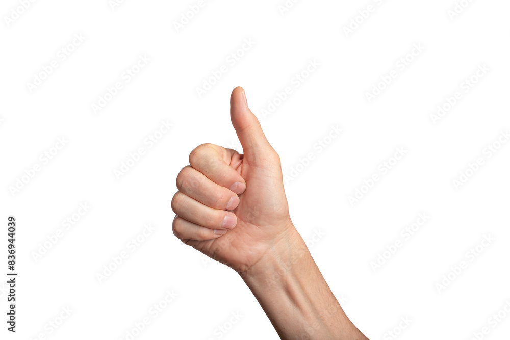 Thumbs up hand isolated male finger. Man arm white, ok good sign. Like ...