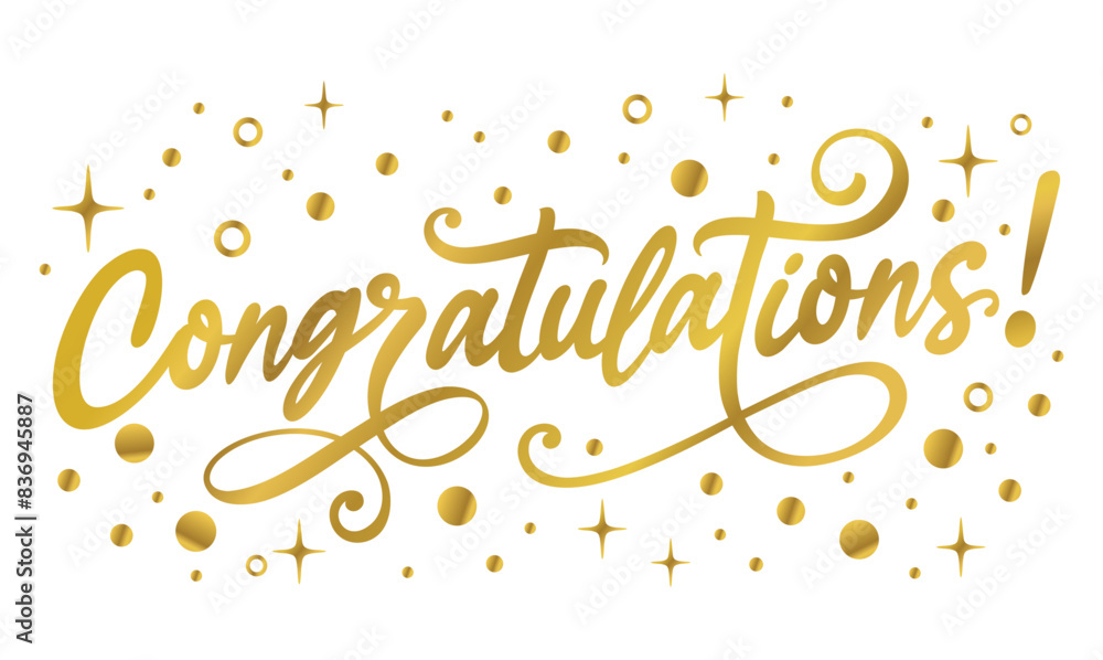 Congratulations, card, poster, banner, gold, hand lettering ...