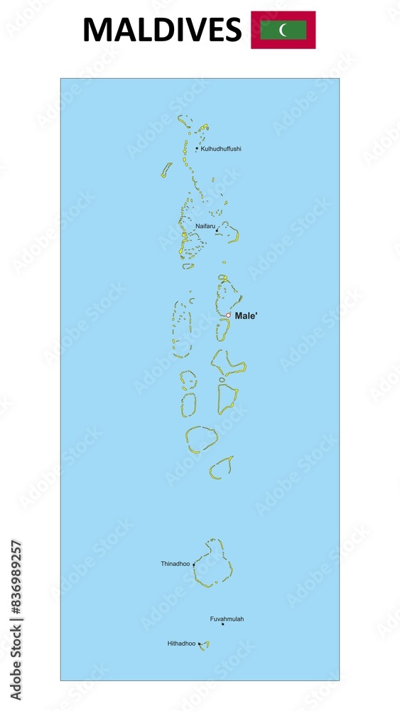 Maldives Map. Major city in Maldives. Political map of Maldives with ...